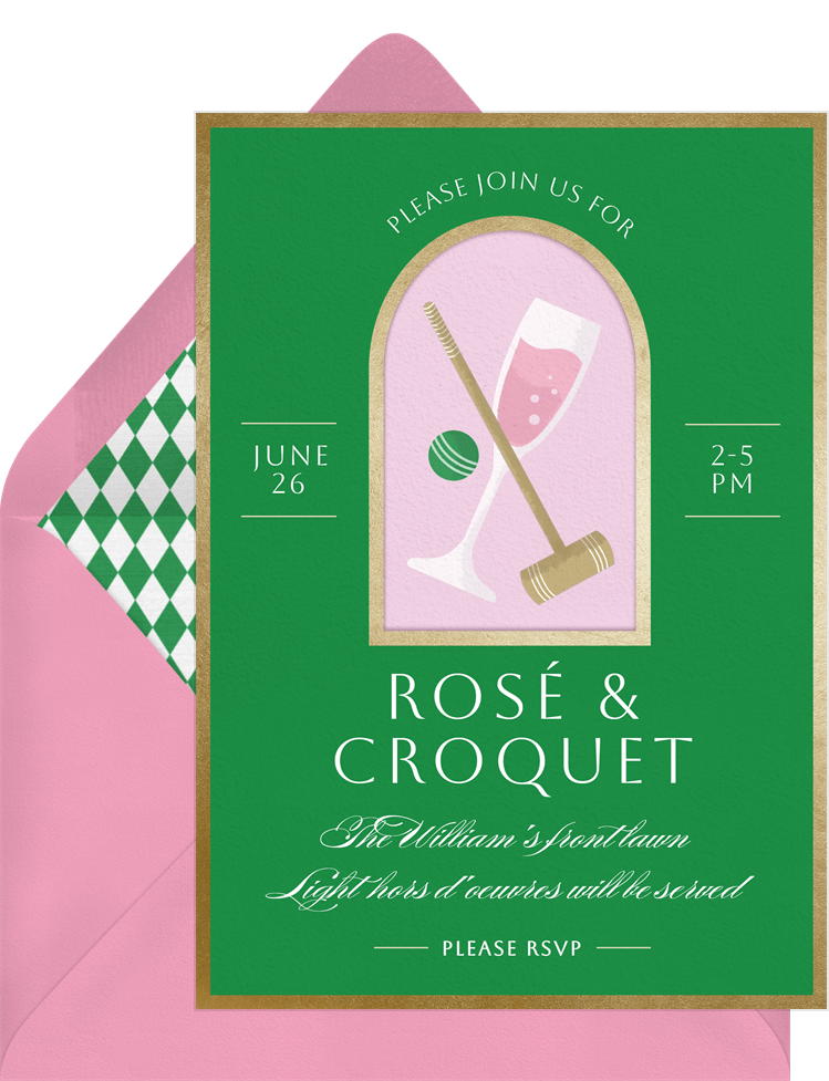 Rosé And Croquet Invitations in Green | Greenvelope.com