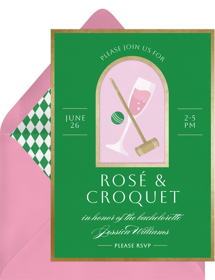 Rosé And Croquet Invitations in Green | Greenvelope.com